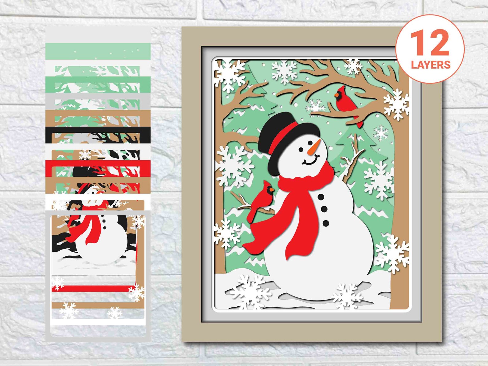 Snowman and Cardinals Shadow Box SVG/ Christmas Home Decor/ - Etsy