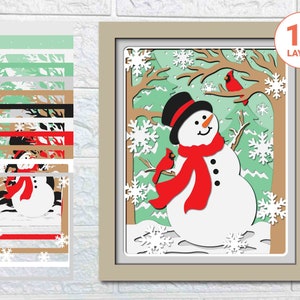 Snowman and Cardinals Shadow Box SVG/ Christmas Home Decor/ Winter ...