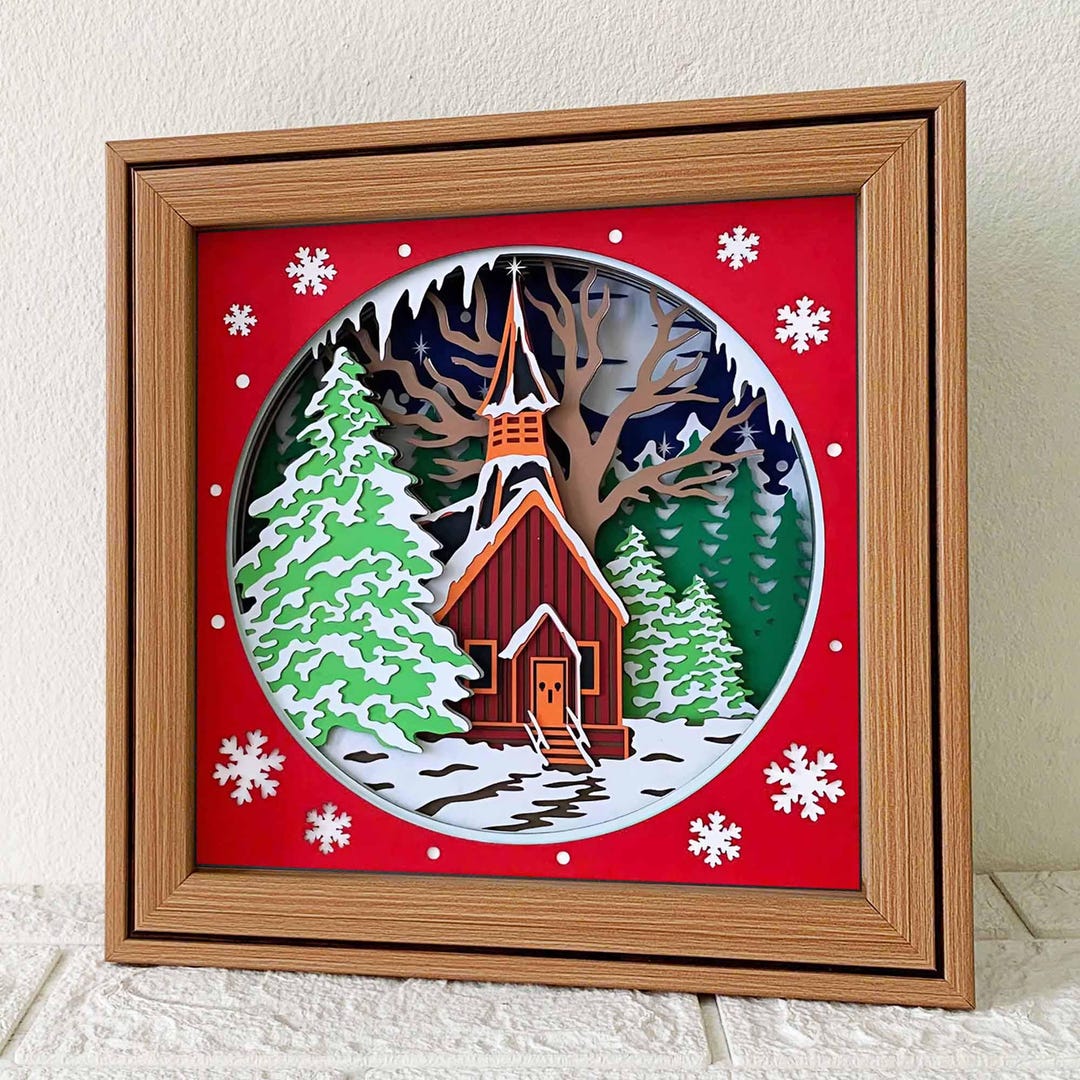 Rustic Church 3D Shadow Box SVG/ Church Christmas Papercut Art/ Winter ...