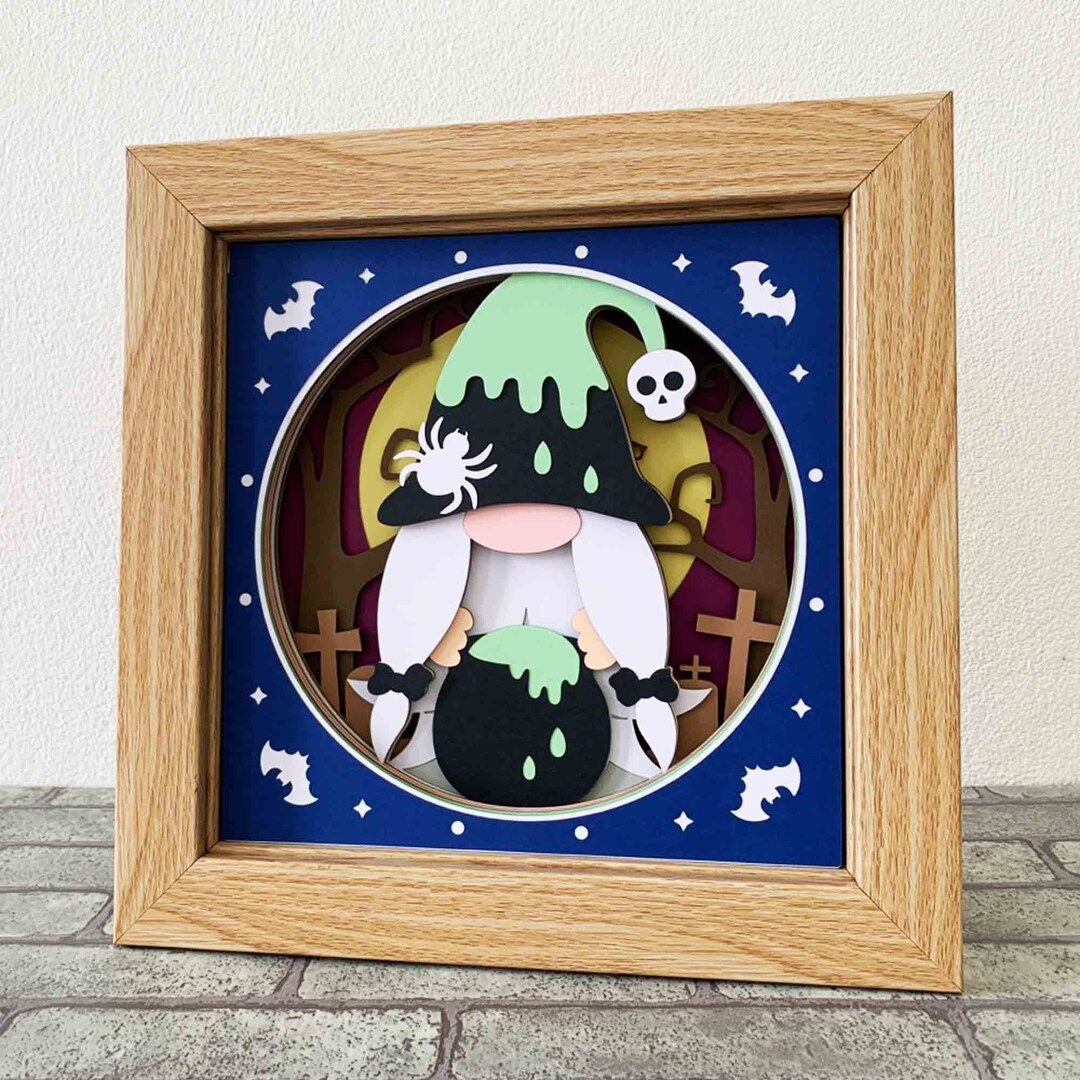 Witch Gnome 3D Shadow Box SVG/ 3D Halloween Gnome Shadow Box/ Halloween ...