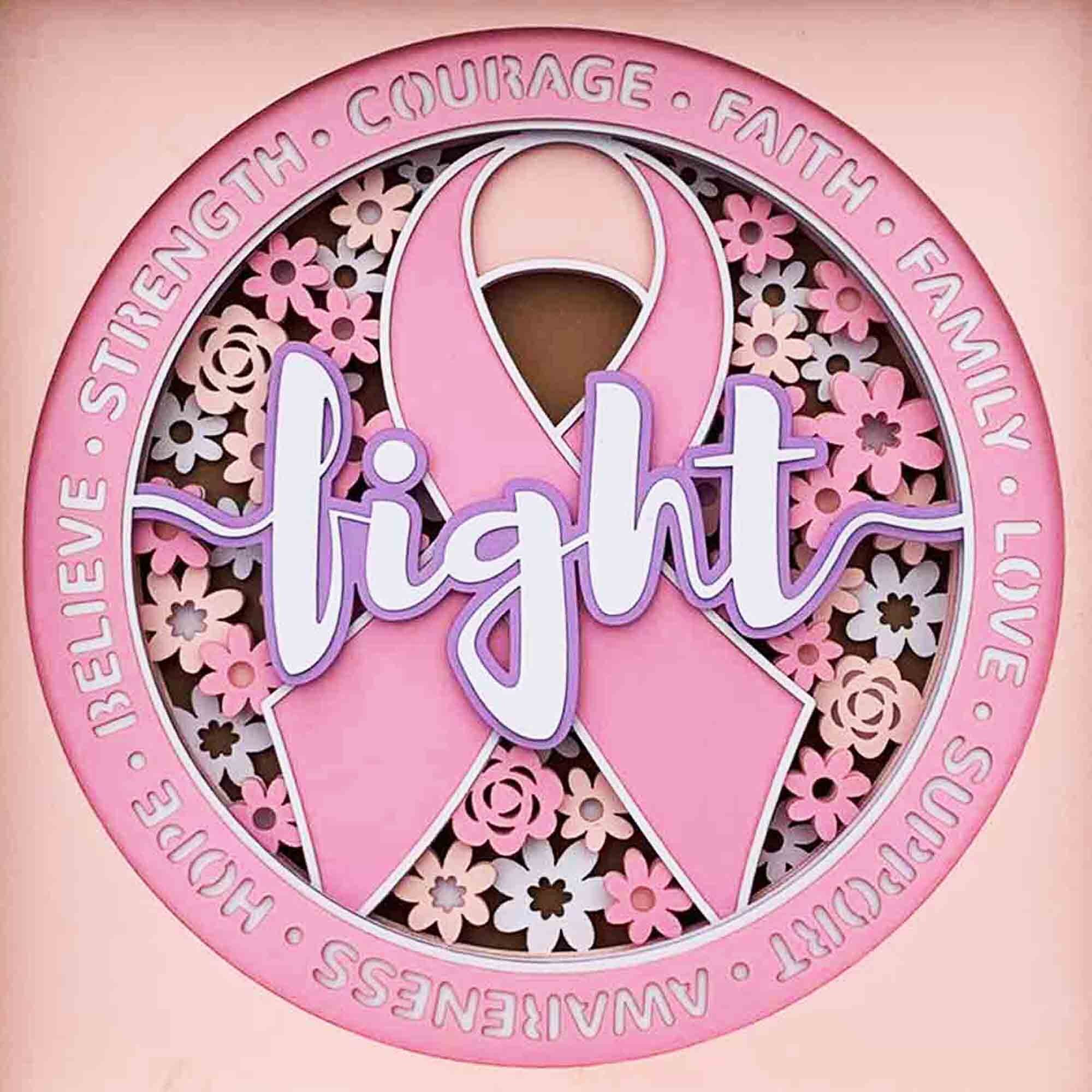Cancer Awareness Shadow Box SVG/ Fight Cancer 3D Layer SVG/ Pink Ribbon ...