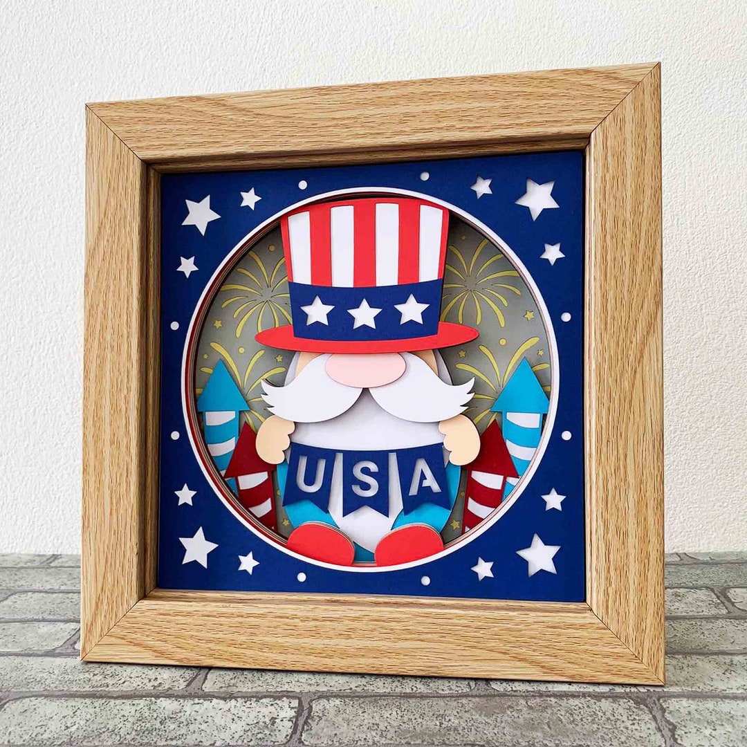 4th of July Gnome Shadow Box SVG/ Patriotic Shadow Box/ Independence ...