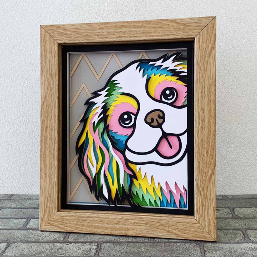 Peeking Cavalier King 3D Shadow Box SVG/ Colorful Dog 3D SVG/ 3D ...