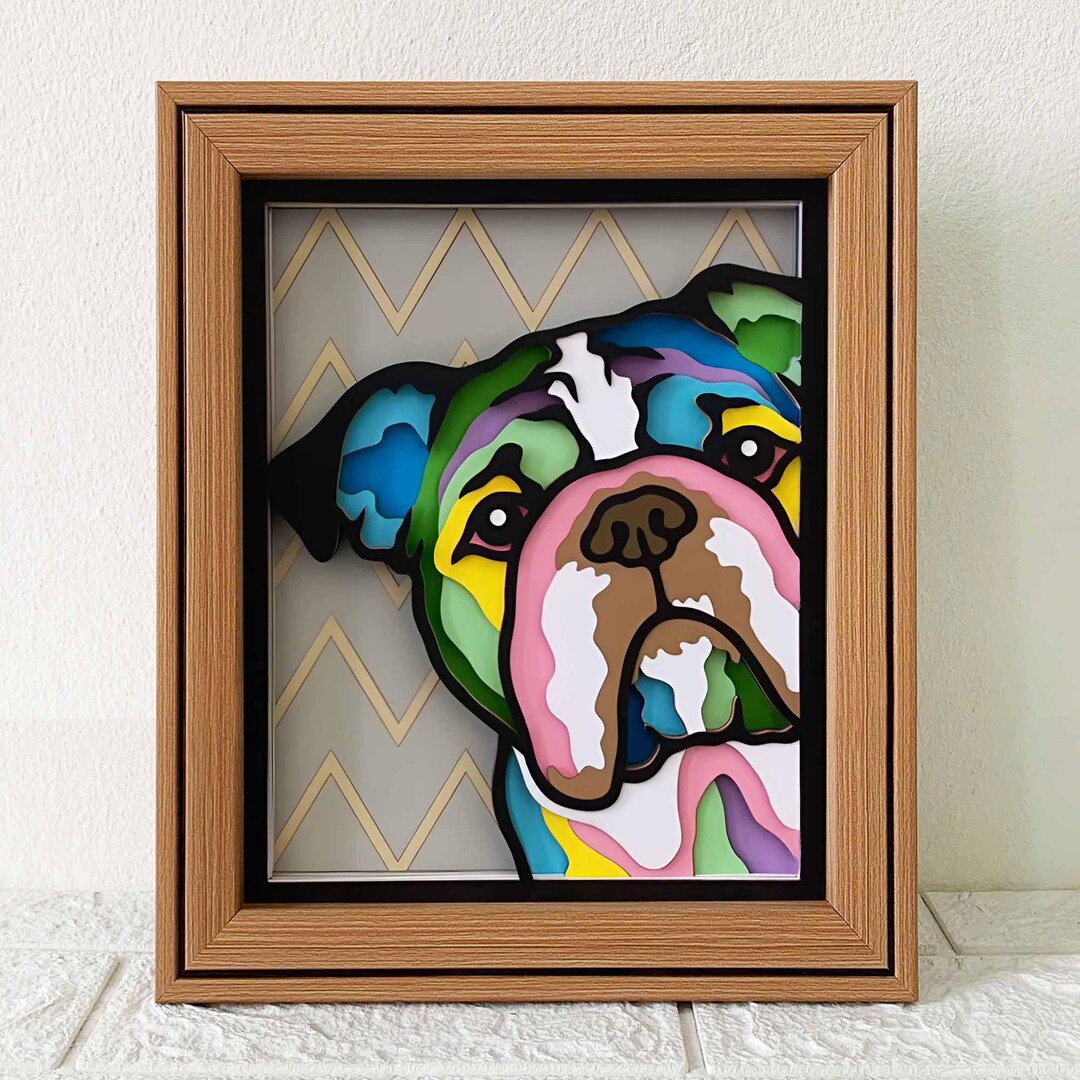 Colorful Bulldog 3D Shadow Box SVG, Peeking Dog Papercut Template ...