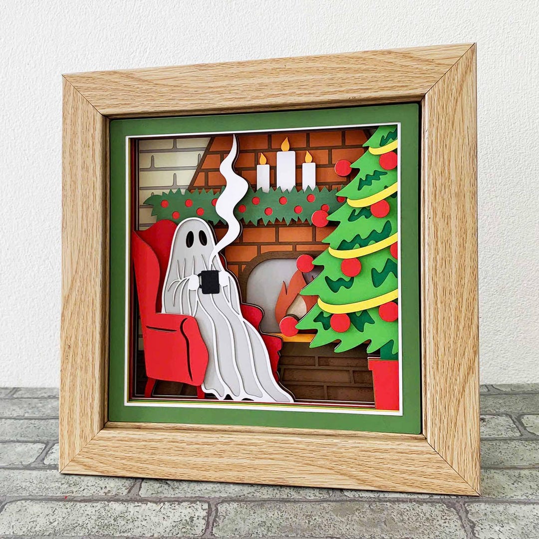 Chilling Christmas Ghost Shadow Box SVG/ Cute Ghost and Coffee Layered ...