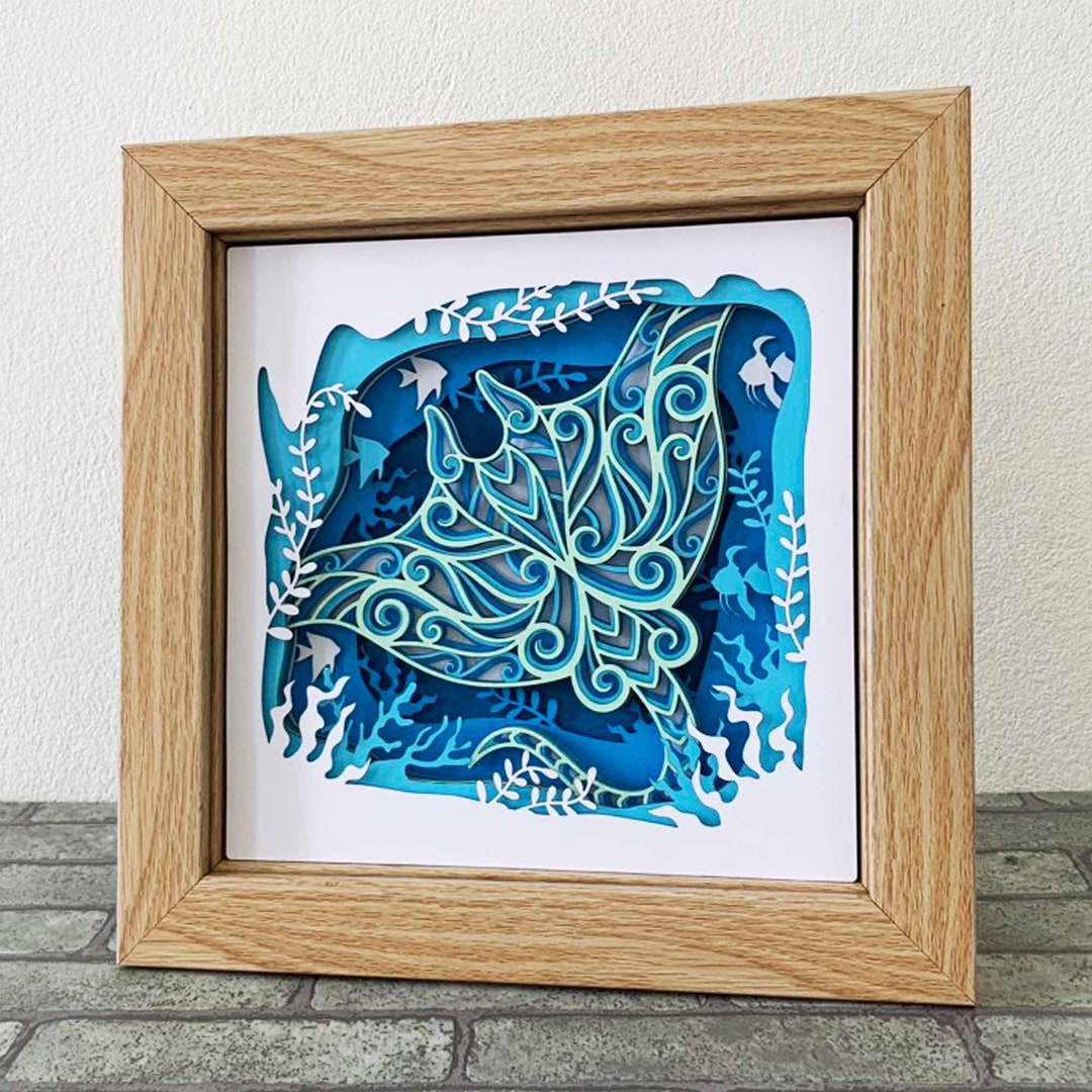 Stingray 3D Shadow Box SVG/ Multilayer Stingray and the Ocean/ Stingray ...