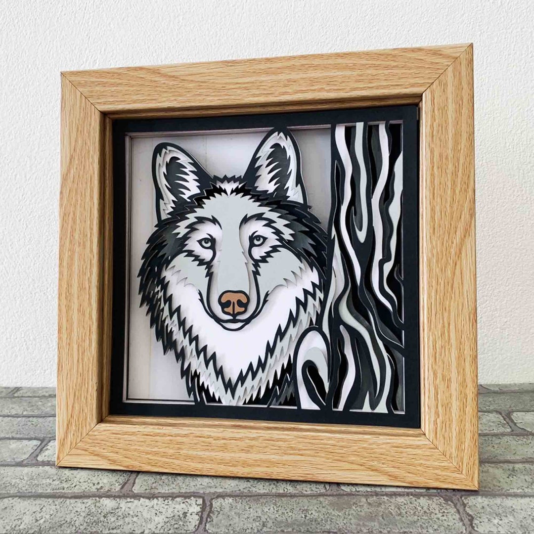 Peeking Wolf 3D Shadow Box SVG/ Wolf 3D Mandala/ Wolf Layered Cardstock ...