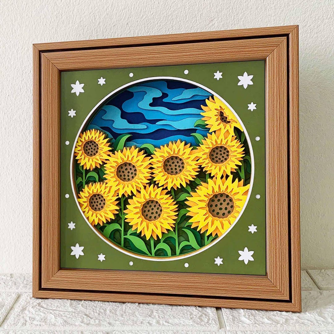 Sunflower Field 3D Shadow Box SVG/ 3D Layer Sunflower/ Flower Field ...