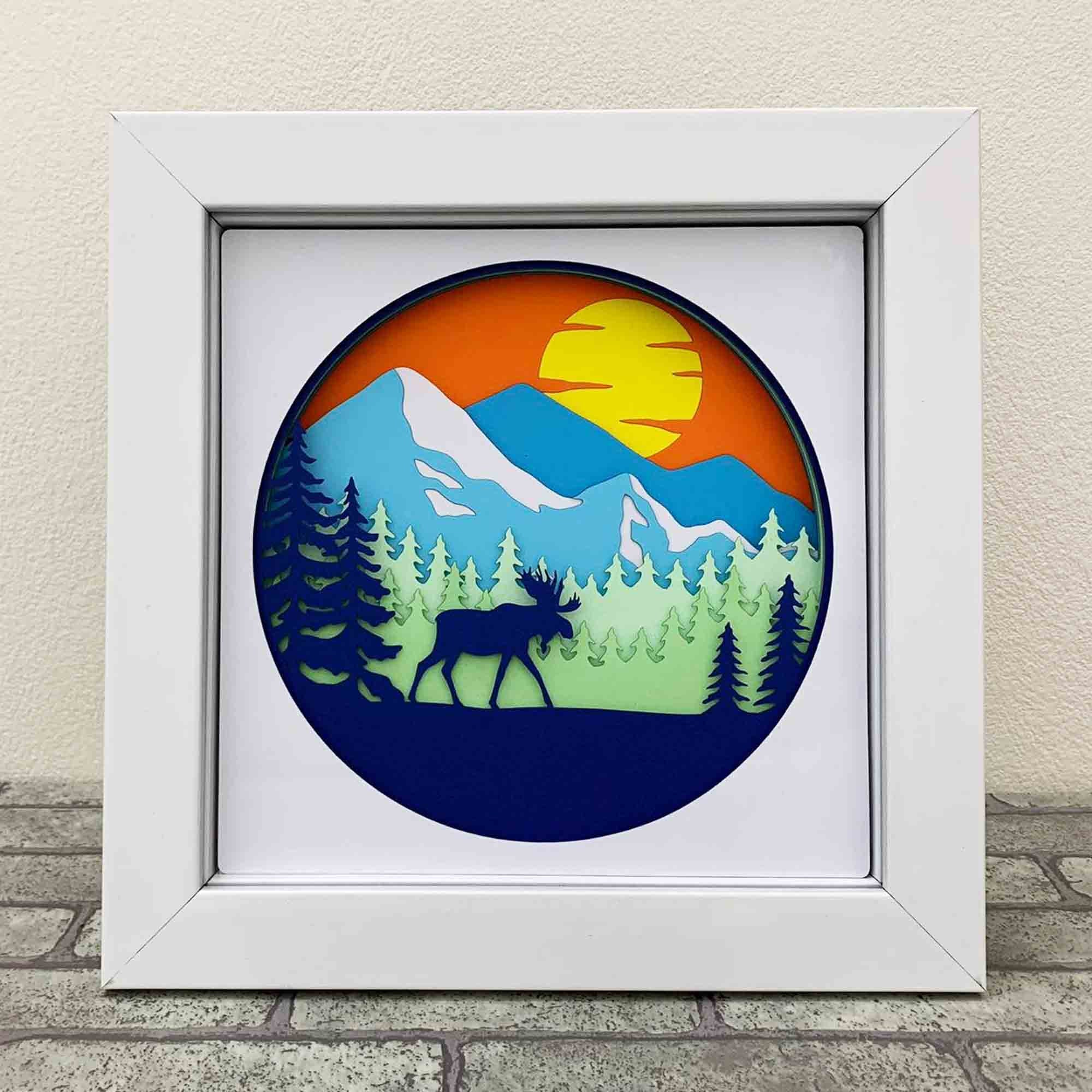 3D Mountain SVG/ Mountain and Moose Shadow Box SVG/ Nature - Etsy