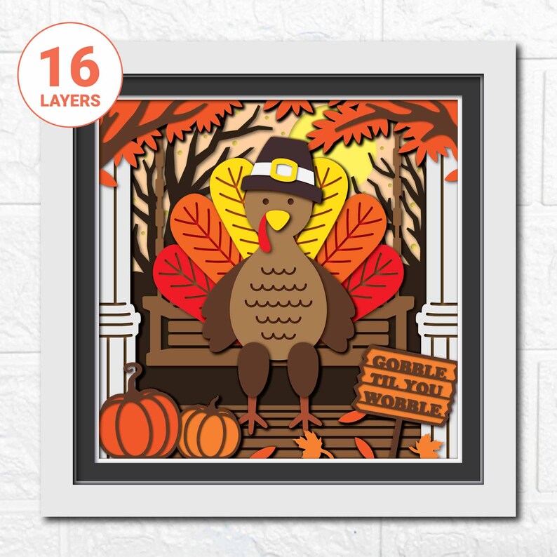 Cute Turkey on Swing 3D Shadow Box SVG/ Thanksgiving Cute Decoration ...