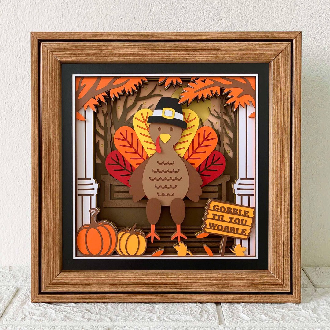 Cute Turkey on Swing 3D Shadow Box SVG/ Thanksgiving Cute Decoration ...