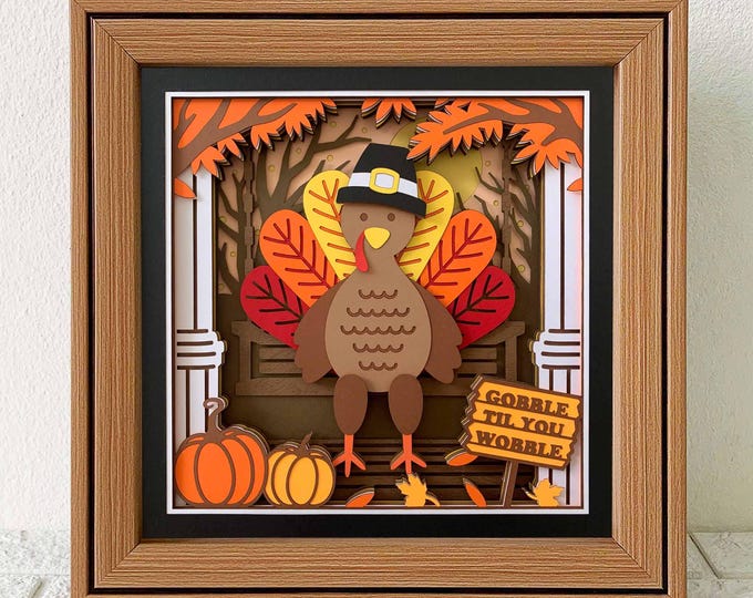 3D SVG Turkey Shadow Box, 3D SVG Thanksgiving, Thanksgiving 3D Shadow ...