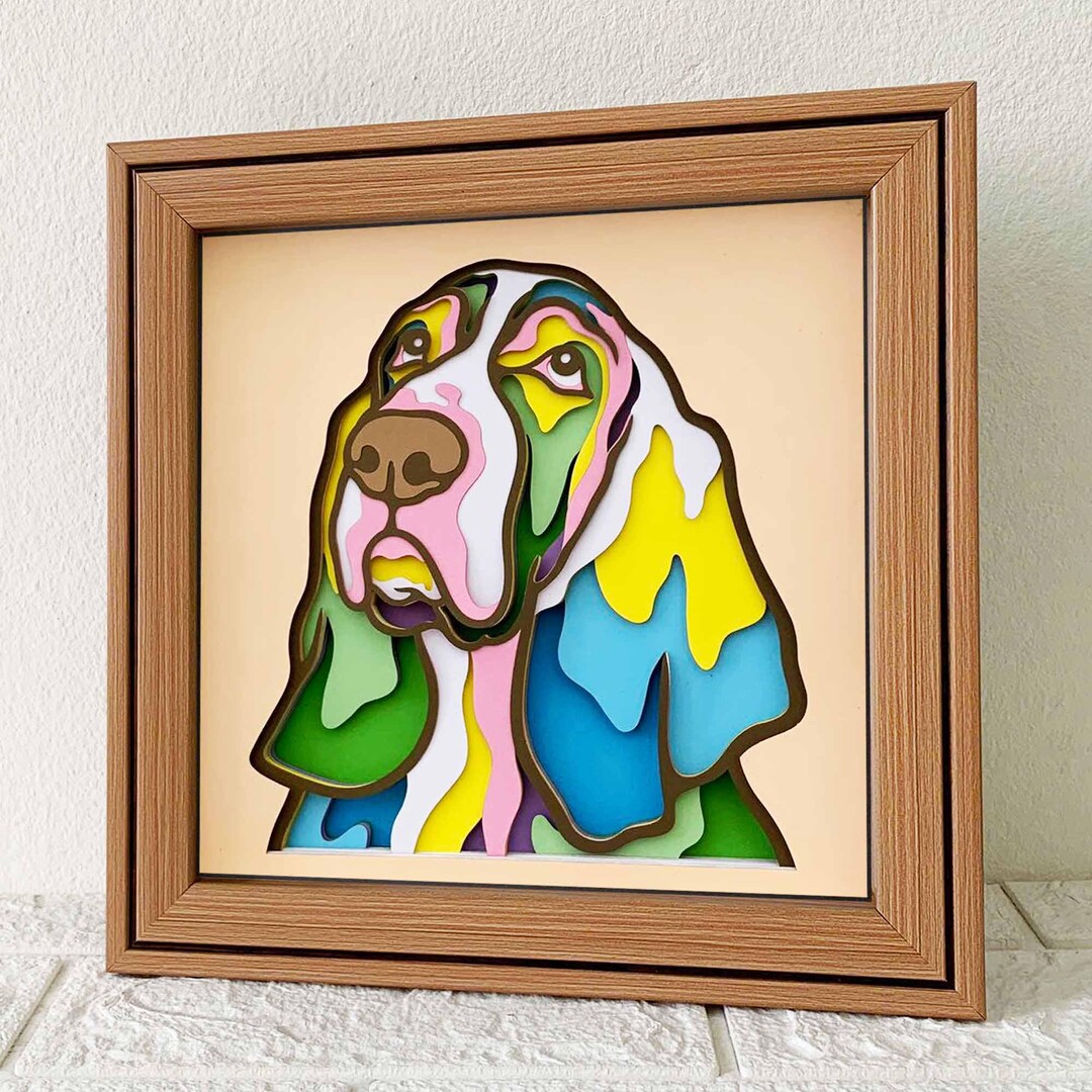 Basset Hound 3D Shadow Box SVG/ Colorful Dog Papercut Art/ 3D Dog Layer ...