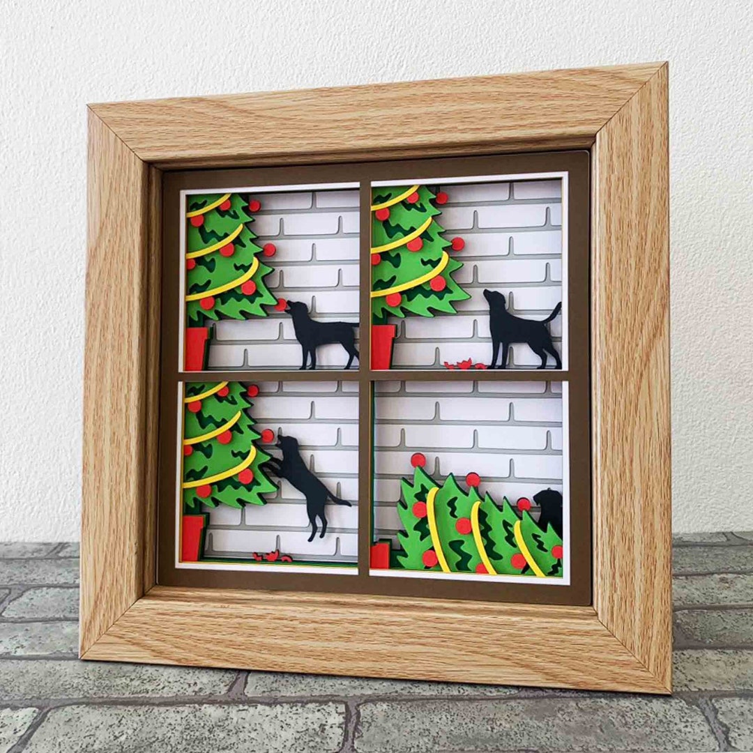 Dog Knock Over Christmas Tree Shadow Box SVG/ Funny Dog Christmas Gift ...