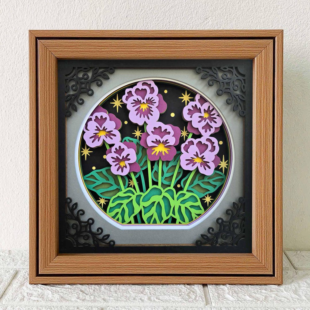 Violet 3D Shadow Box SVG/ 3D Papercut Art Violet/ February Birth Flower ...