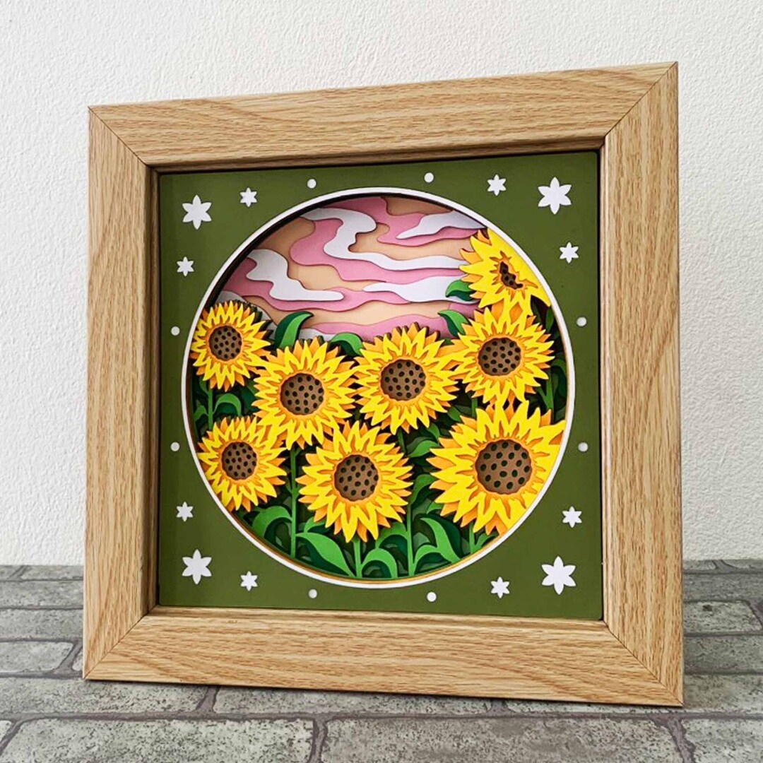 Sunflower Field 3D Shadow Box SVG/ 3D Layer Sunflower/ Flower Field ...