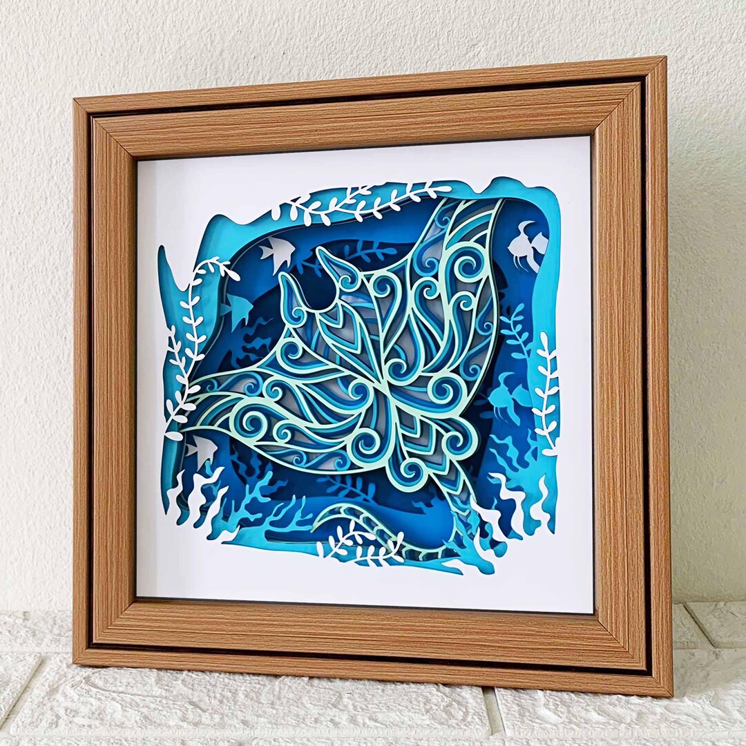 Stingray 3D Shadow Box SVG/ Multilayer Stingray and the Ocean/ Stingray ...