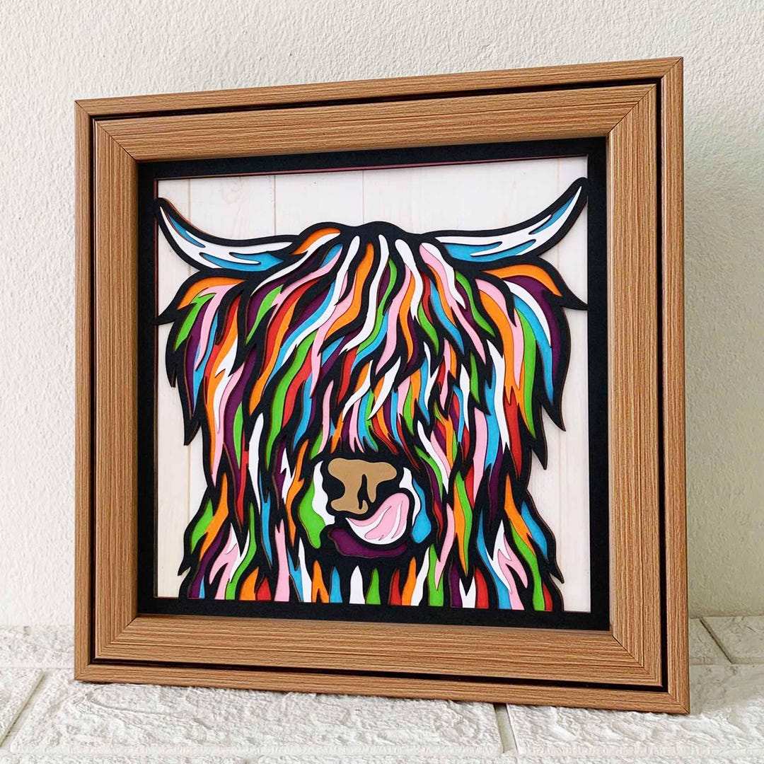 Highland Cow 3D Layered SVG for Cardstock/ Colorful Cow Wall Art ...