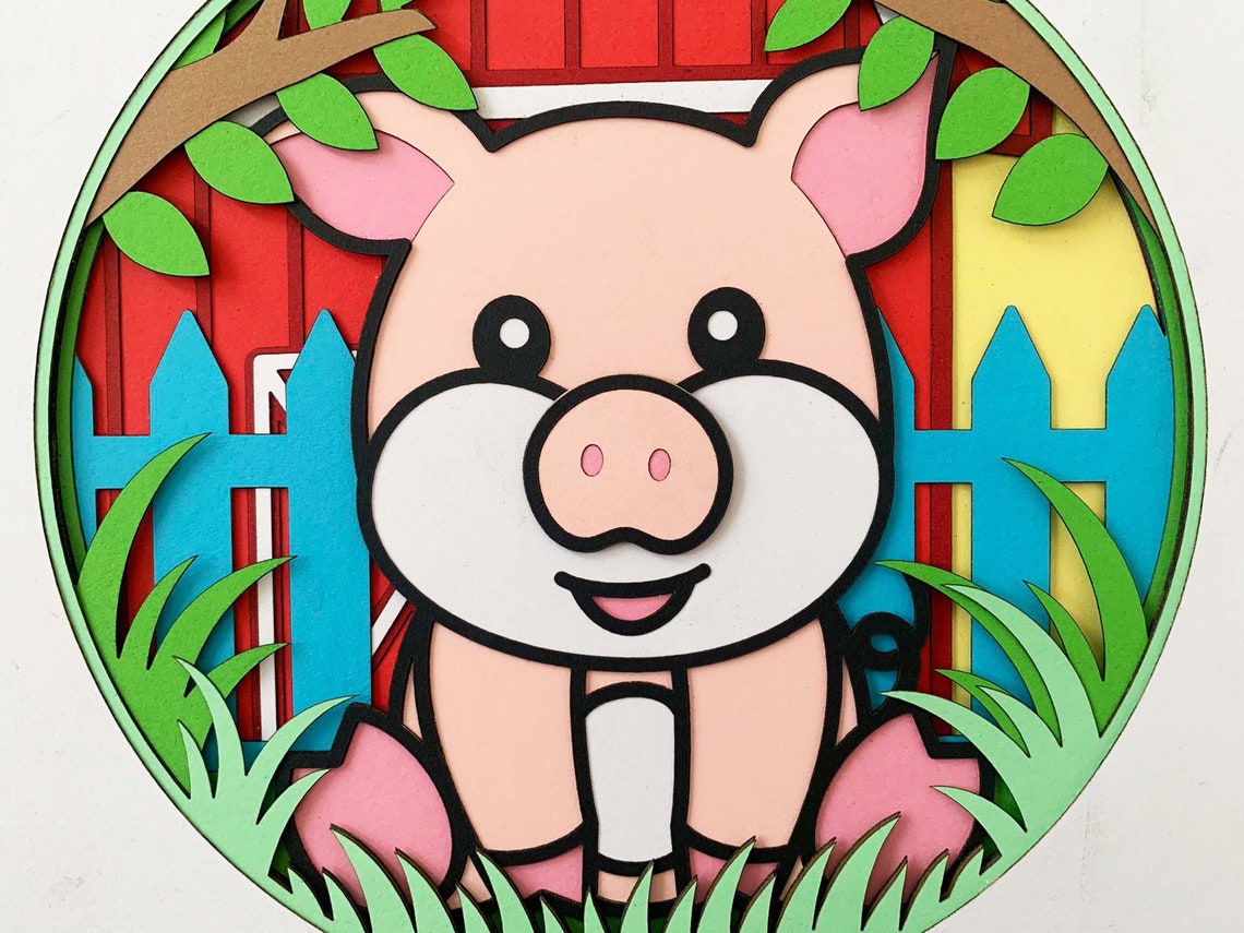 Pig Shadow Box SVG/ Farm Animal Papercut/ Nursery Room Decor/ - Etsy