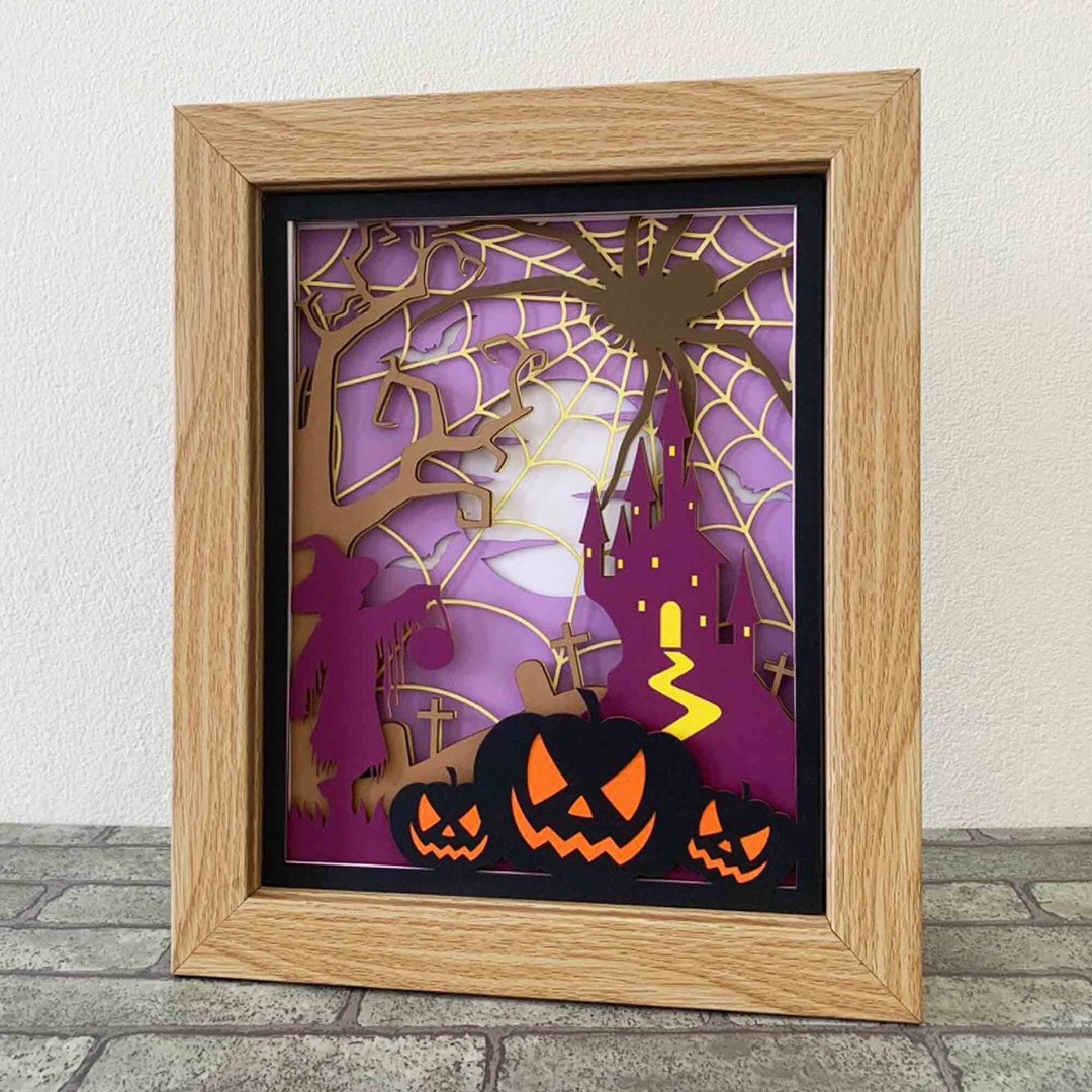 3D Halloween Shadow Box SVG/ Halloween Haunted Castle Light Box/ Spooky ...