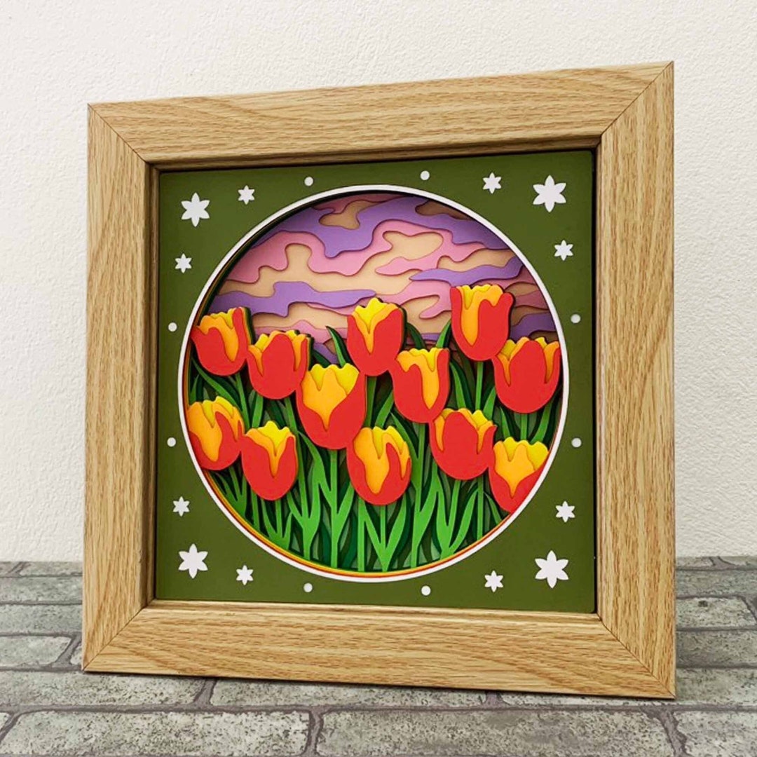 Tulip Field 3D Shadow Box SVG/ 3D Layer Tulip/ Spring Flower Field ...