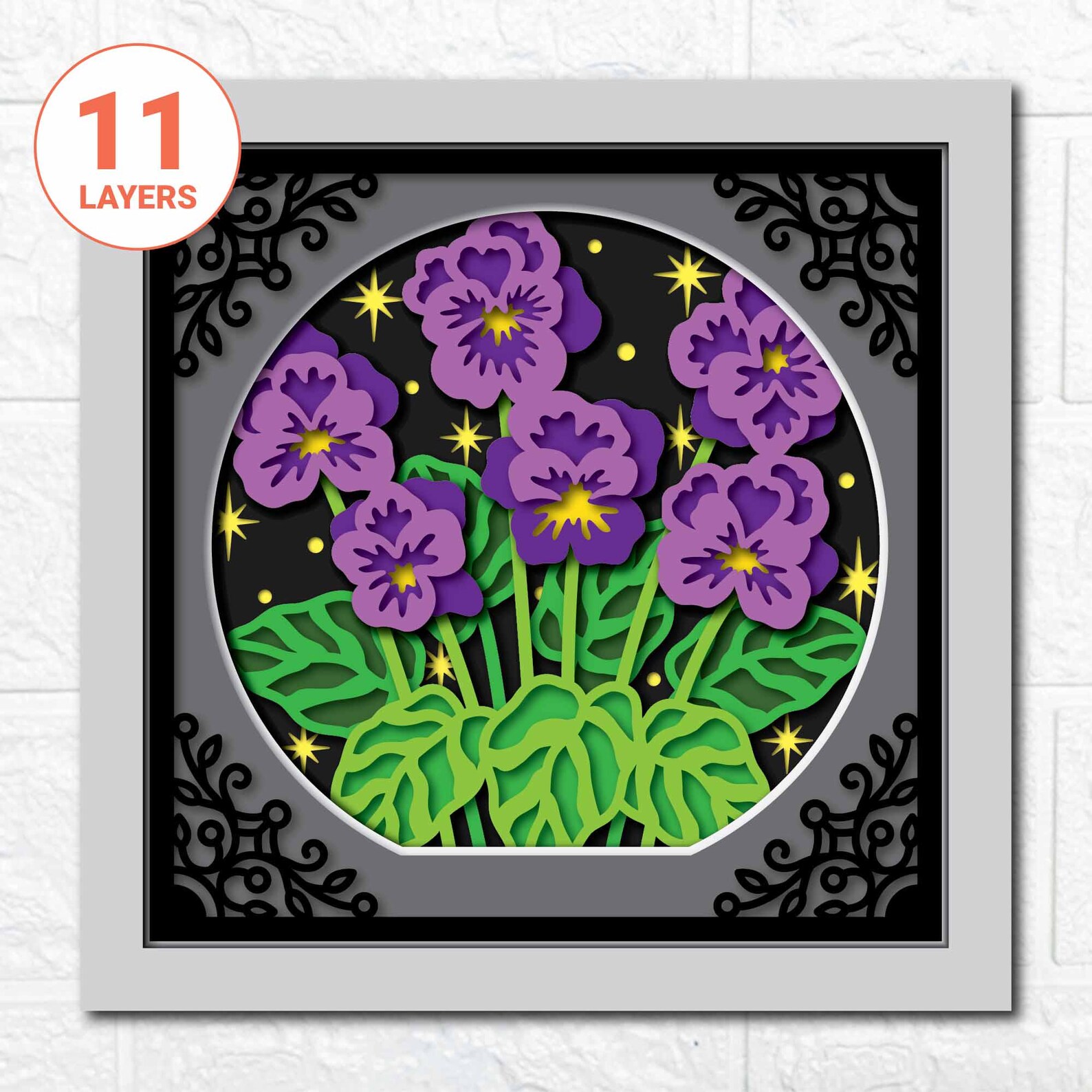 Violet 3D Shadow Box SVG/ 3D Papercut Art Violet/ February Birth Flower ...