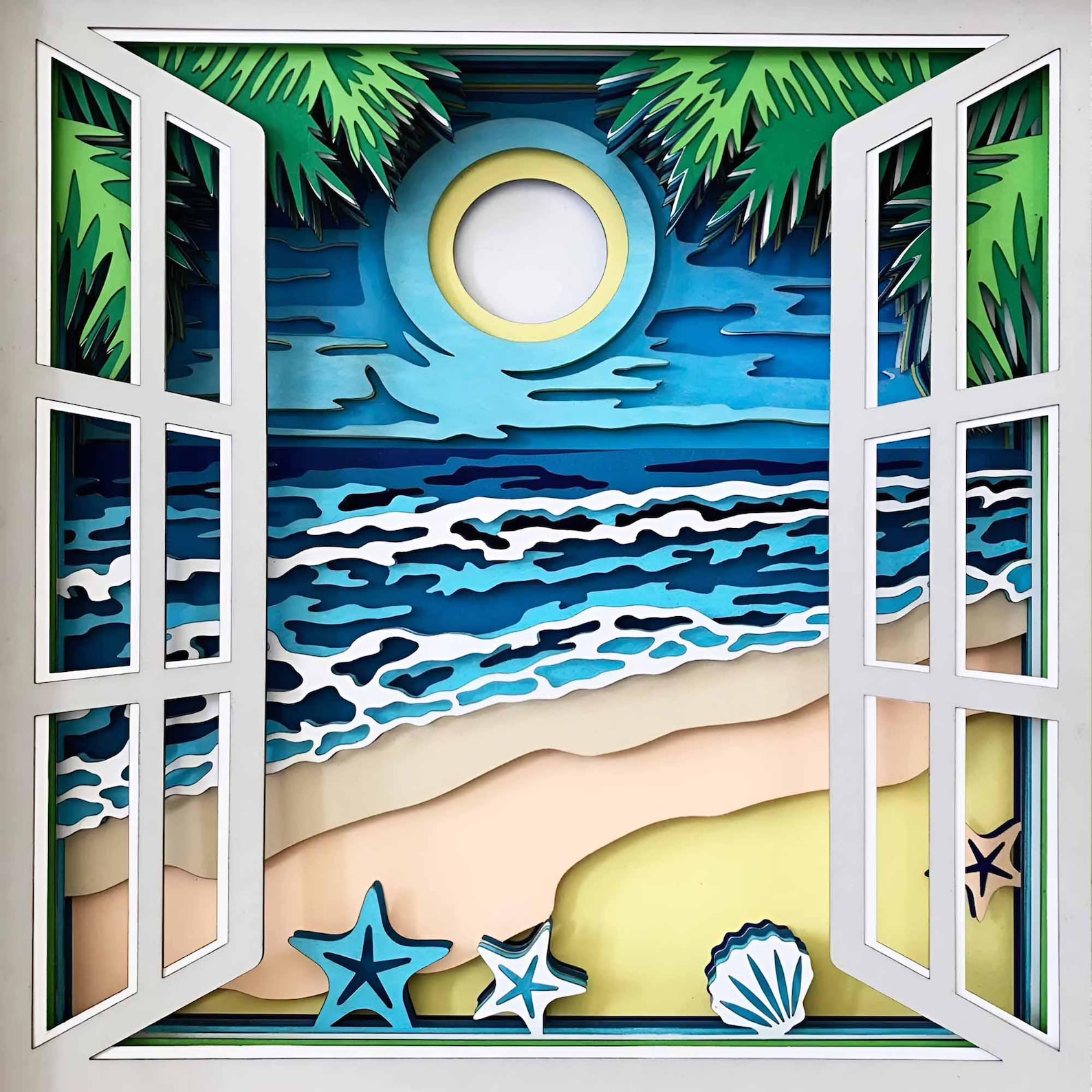3D Beach Scene Shadow Box SVG, Summer Window View Papercut Art (digital ...