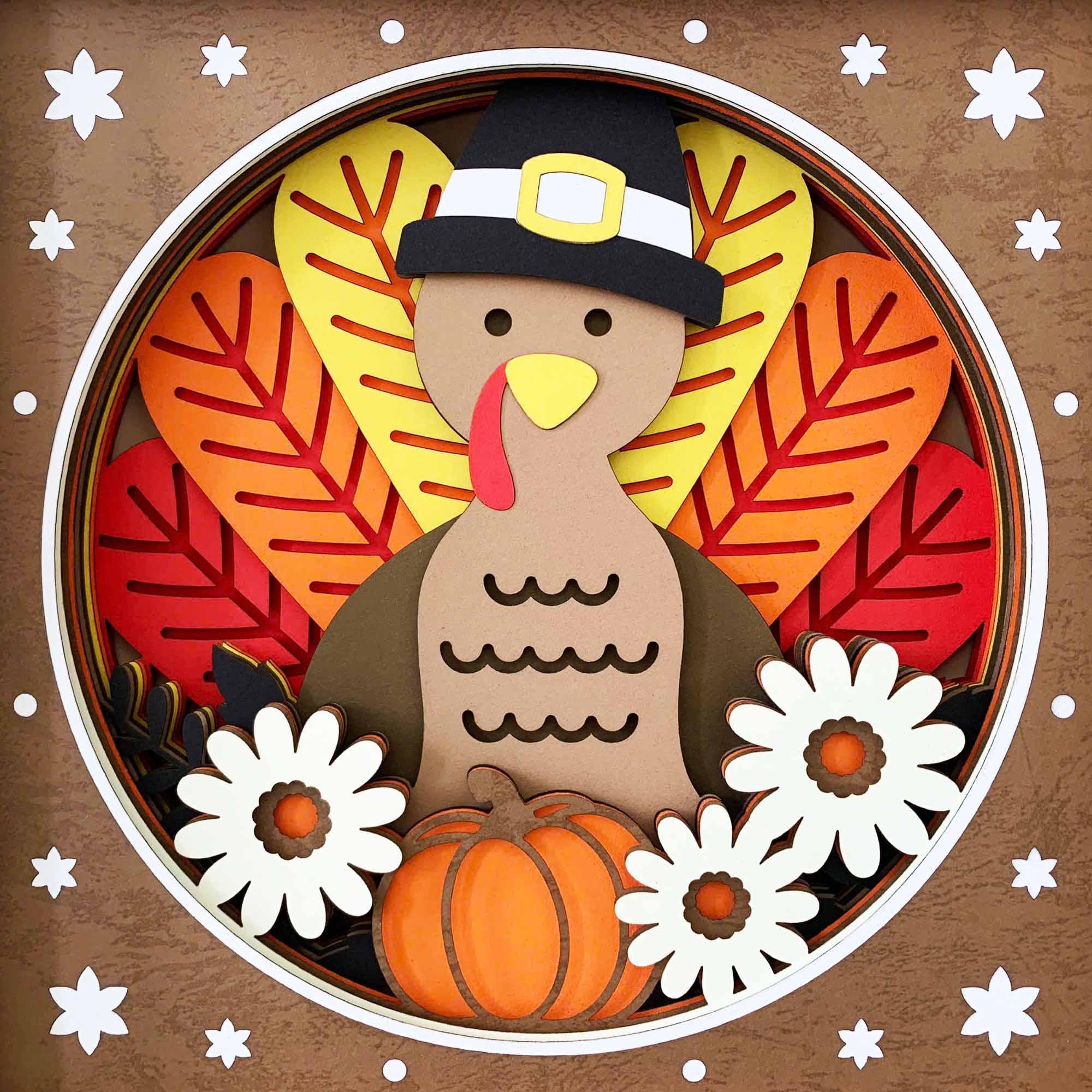 Cute Turkey 3D Shadow Box SVG/ Thanksgiving Cute Decoration/ Turkey ...
