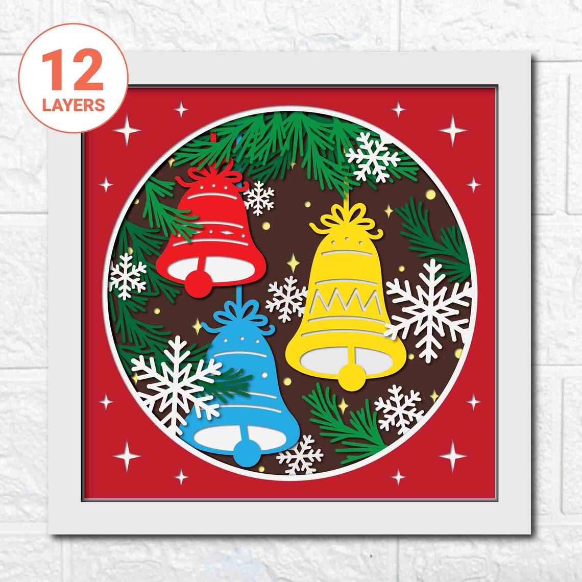 Christmas Bells 3D Layered SVG/ 3D Christmas Shadow Box SVG/ Christmas ...