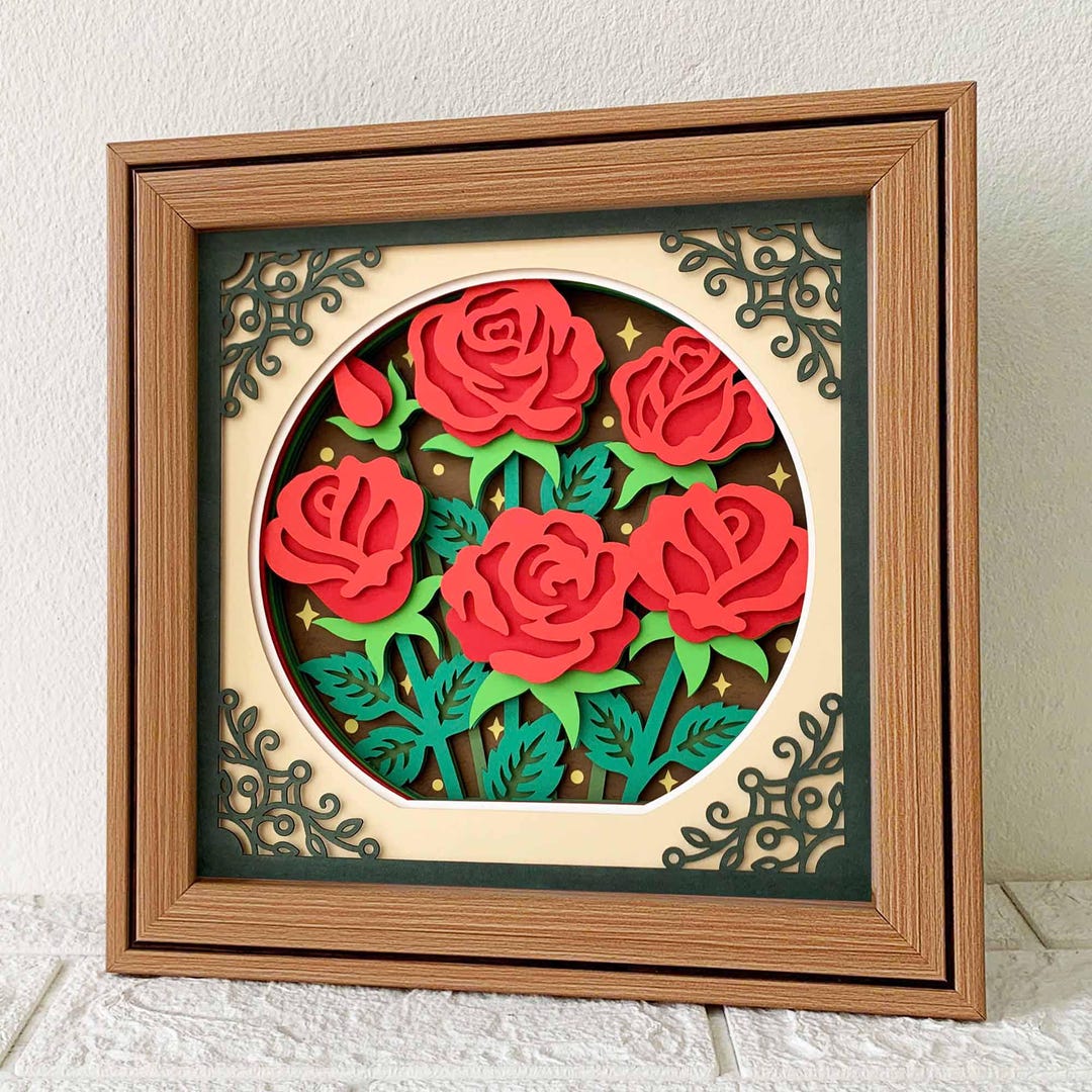 Rose 3D Shadow Box SVG/ 3D Papercut Art Rose/ June Birth Flower Layer ...