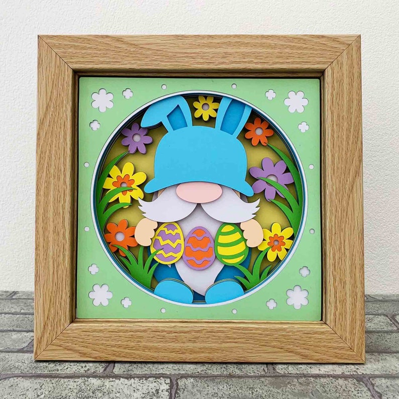Easter Gnome 3d Shadow Box Svg Bunny Gnome Shadow Box Easter Etsy