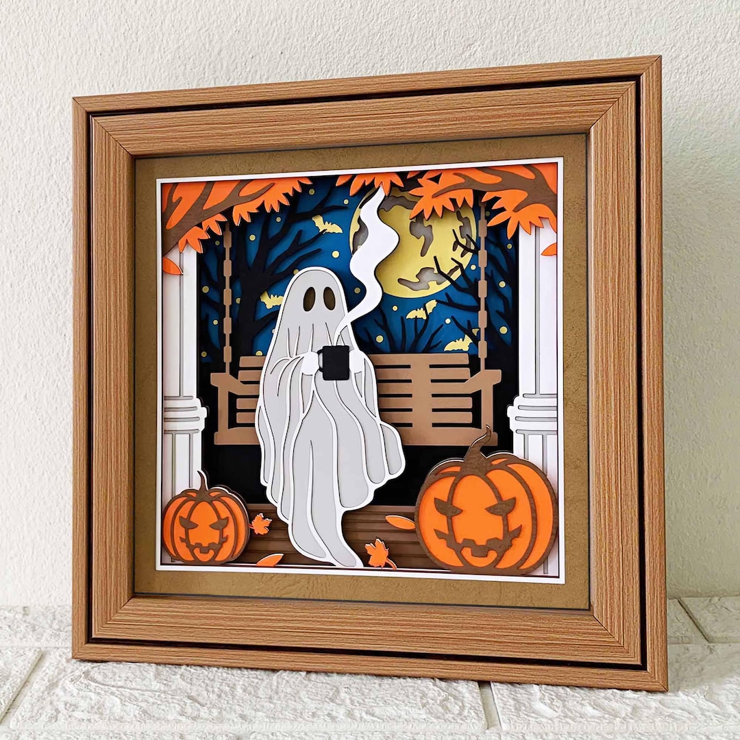 Chilling Ghost 3D Shadow Box SVG/ 3D Ghost on Swing Halloween Papercut ...