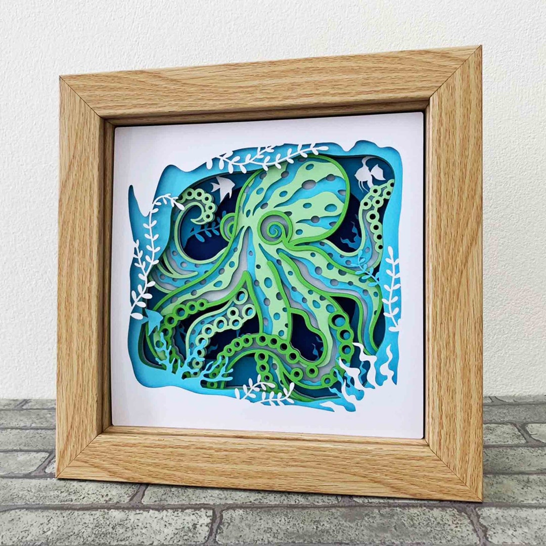 Octopus 3D Shadow Box SVG/ Multilayer Octopus and the Ocean/ Sea Animal ...