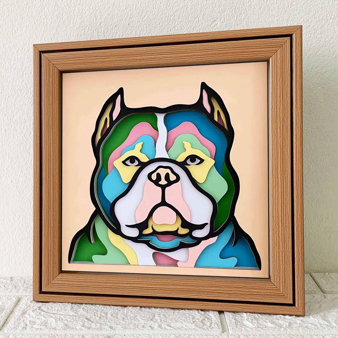 American Bully 3D Shadow Box SVG/ Colorful Dog Multilayer Papercut/ Dog ...