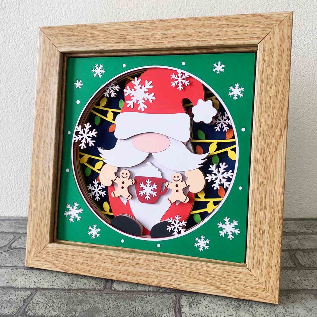 Christmas Gnome 3D Shadow Box SVG/ Cute Gnome Shadow Box/ Christmas ...
