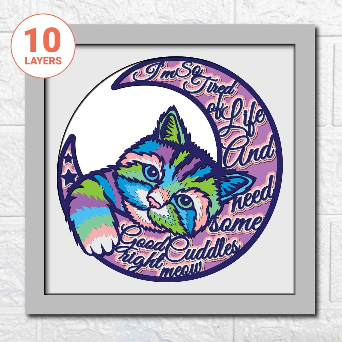 Cat and Moon Layered SVG for Cardstock/ Cat Moon 3D Mandala/ - Etsy