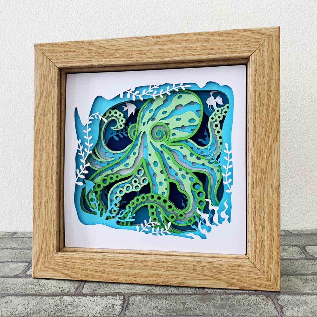 Octopus 3D Shadow Box SVG/ Multilayer Octopus and the Ocean/ Sea Animal ...