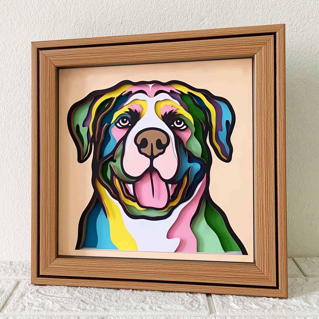 Rottweiler 3D Shadow Box SVG/ 3D Dog Papercut/ Colorful Dog Paper Art ...
