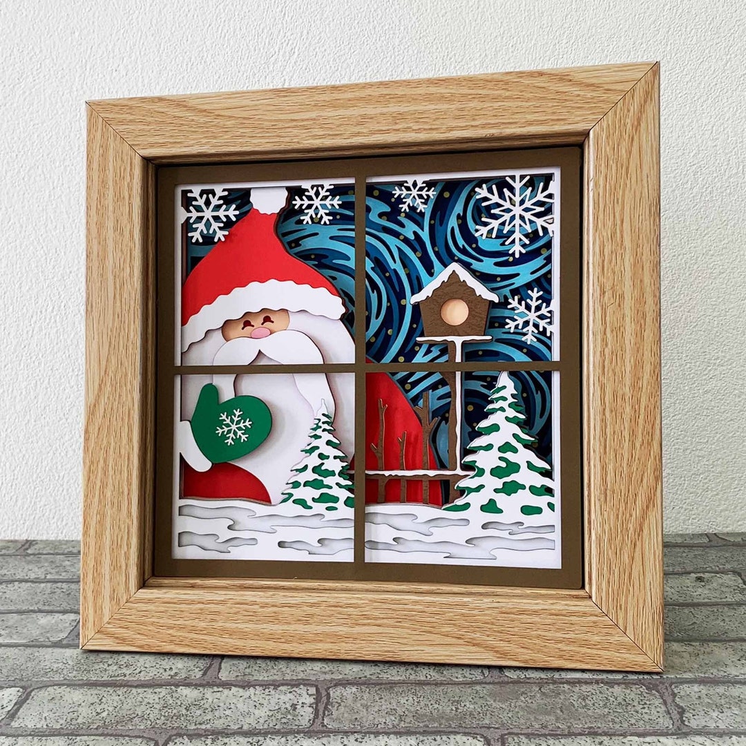 3D Santa Window Shadow Box SVG/ Winter Window Scene/ Christmas Starry ...