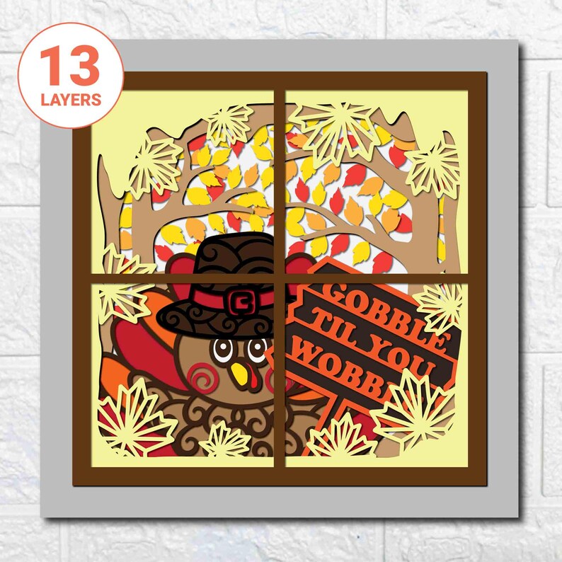 Thanksgiving Shadow Box SVG/ Peeking Turkey 3D Layer SVG/ Gobble Til ...