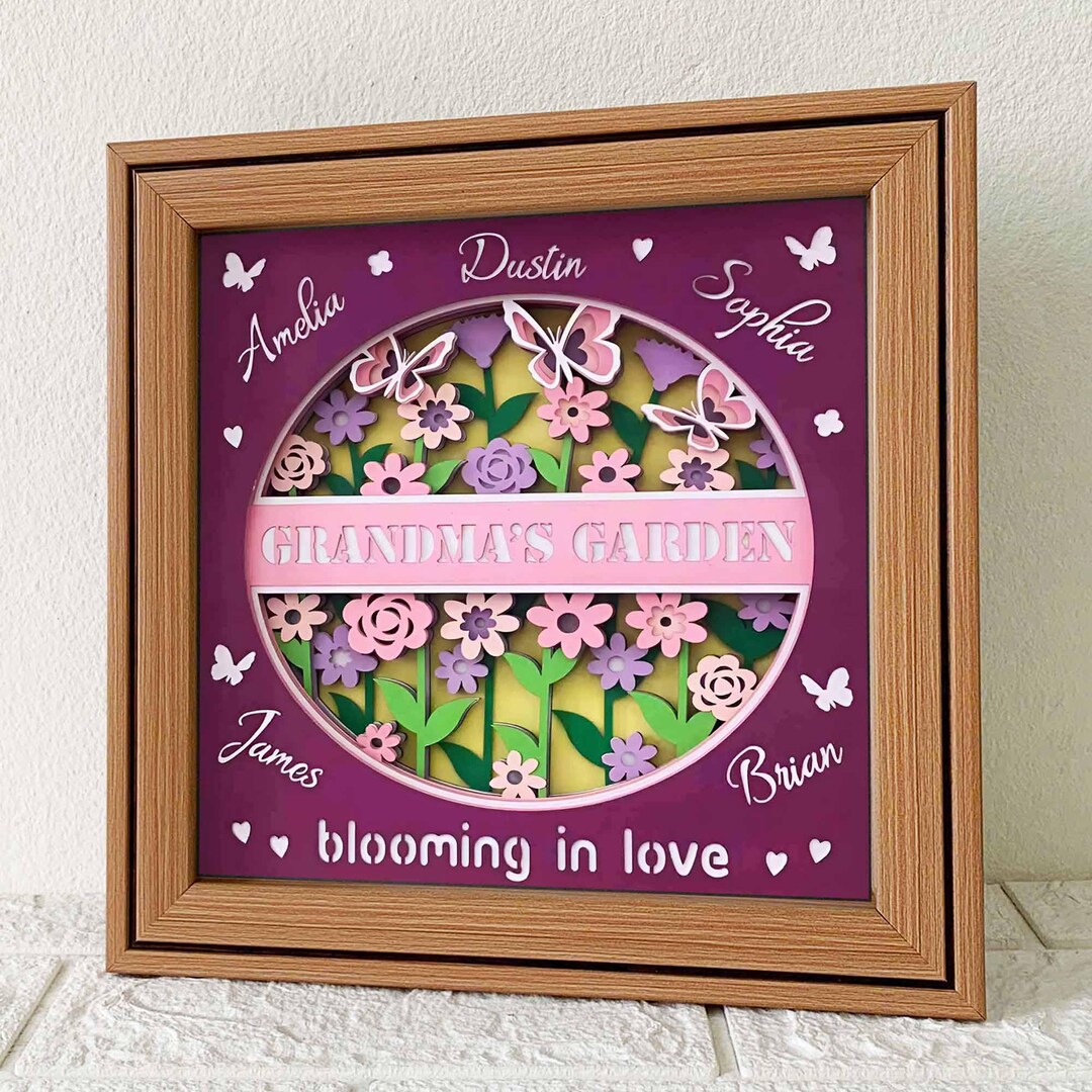 Grandma's Garden 3D Shadow Box SVG/ Gift for Mom 3D SVG/ Mother's Day ...