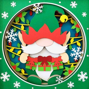 Christmas Elf Gnome 3D Shadow Box/ Elf Santa Gnome Christmas Layer SVG ...