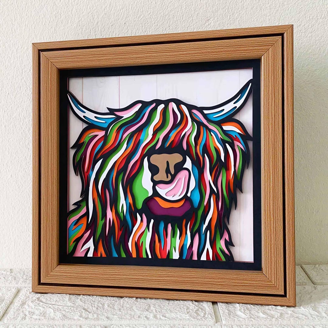 Highland Cow 3D Layered SVG for Cardstock/ Colorful Cow Wall Art ...