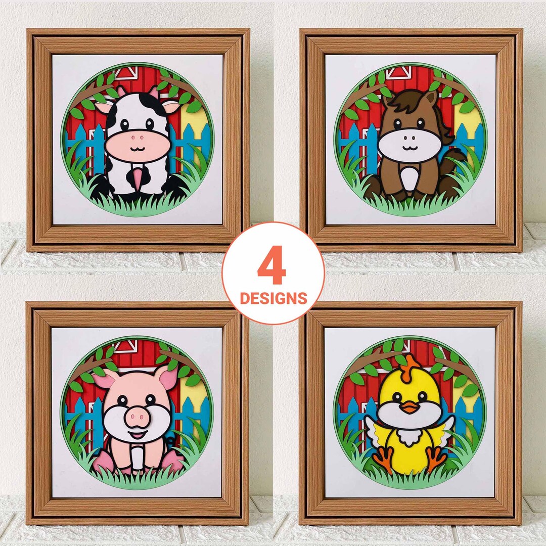 Farm Animals Shadow Box SVG/ Nursery Room Farmhouse Theme/ Baby Shower ...