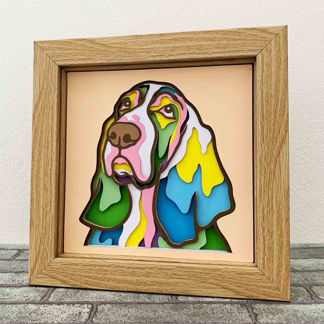 Basset Hound 3D Layer SVG/ Colorful Dog 3D Mandala/ 3D Dog Shadow Box ...