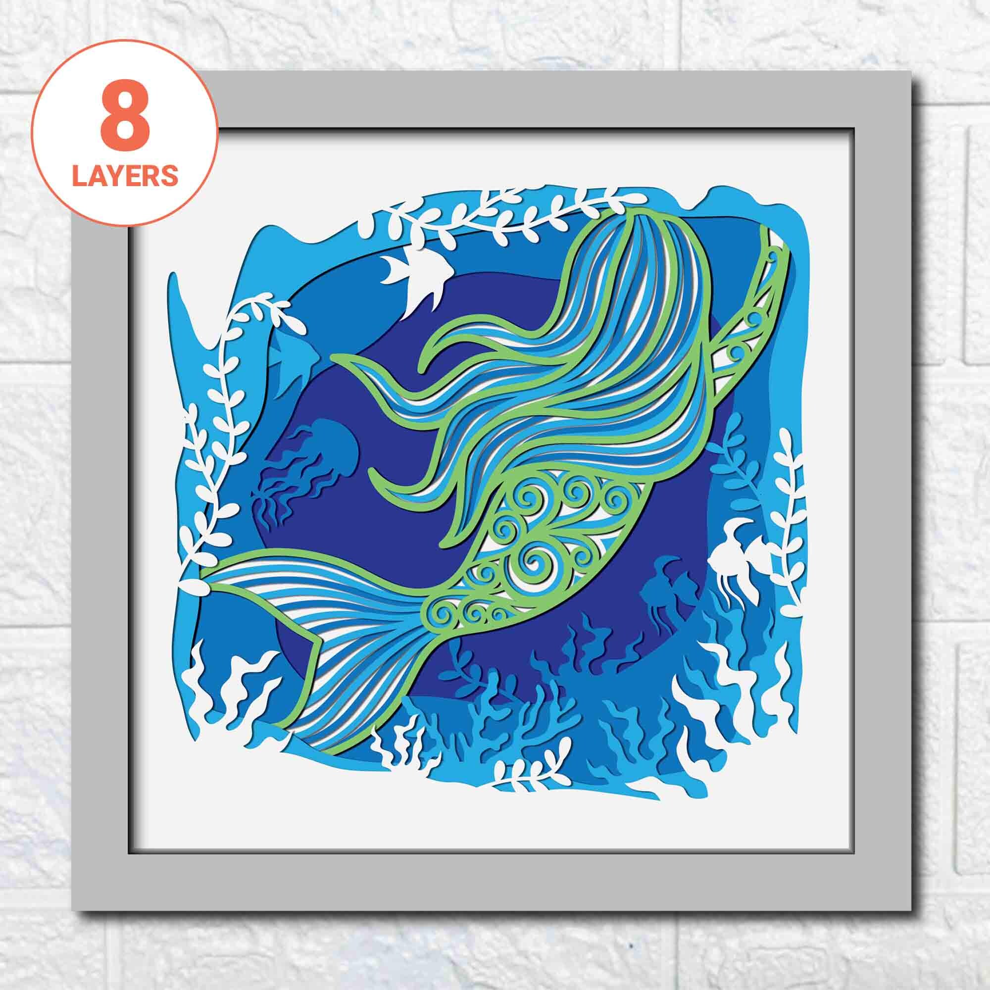 Mermaid 3D Shadow Box SVG/ Multilayer Mermaid and the Ocean/ Mermaid ...