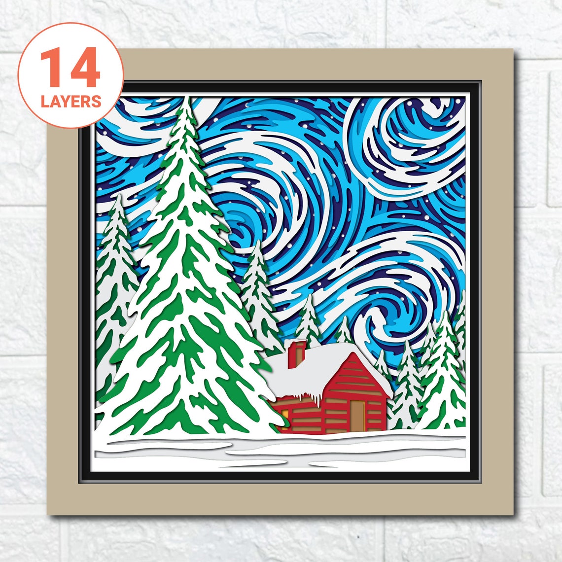 Winter Log Cabin 3D Shadow Box SVG, Multilayer Papercut Wall Art ...