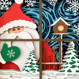 3D Santa Window Shadow Box SVG/ Winter Window Scene/ Christmas Starry ...