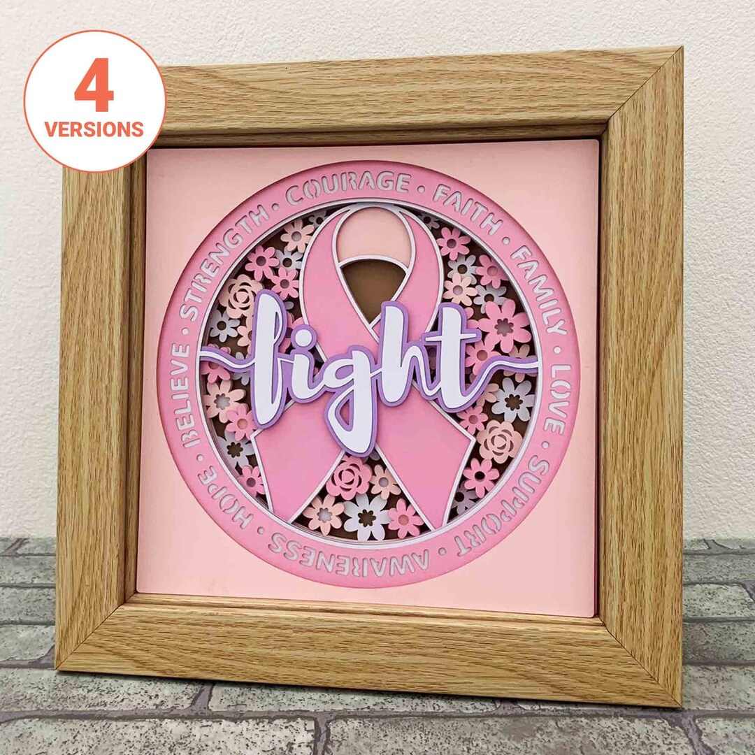 Cancer Awareness Shadow Box SVG/ Fight Cancer 3D Layer SVG/ Pink Ribbon ...