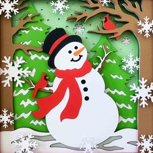 Snowman and Cardinals Shadow Box SVG/ Christmas Home Decor/ Winter ...